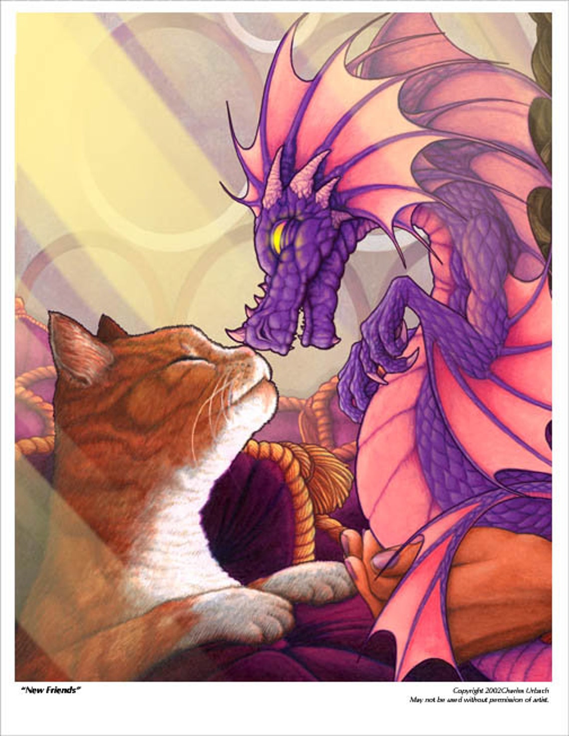 8.5"x11" Fantasy Art Print Baby Dragon Cat Kitten Kitty Kiss Nose ...