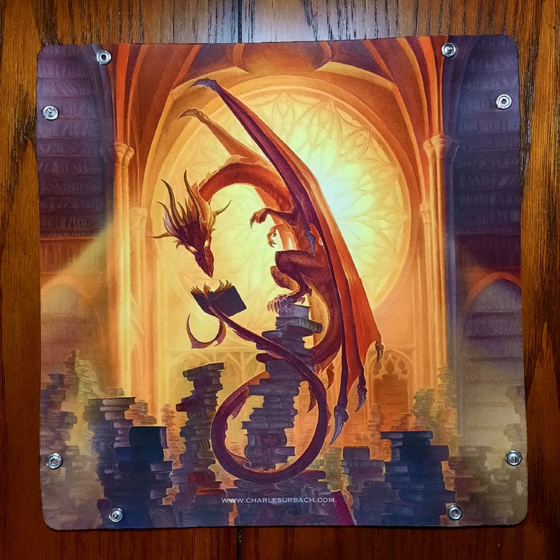 Flexible Gaming Dice Tray 10"x10" Red Dragon Reading Book Gothic ...