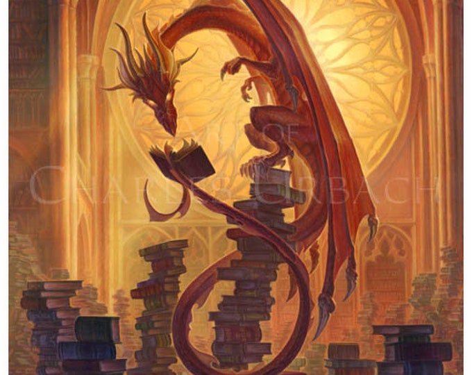 17"x22" Dragon Library Fantasy Art Print Wizard Magic Spell Book Wyrm ...