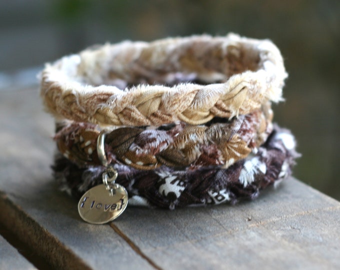 CHOCOLATE CARAMEL LATTE Braided Fabric Bracelet With - Etsy