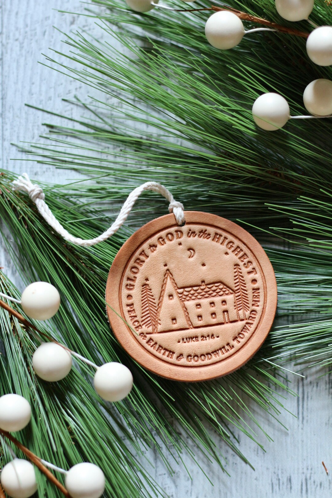 Peace on Earth Goodwill Toward Men - Leather Hand-stamped Ornament - Etsy