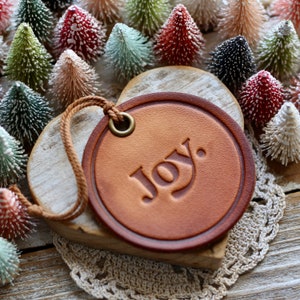 Leather Hand-stamped Ornament - Joy - Etsy