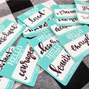 I Am Who He Says I Am Turquoise Nametag Vinyl Sticker (hello My Name Is ...