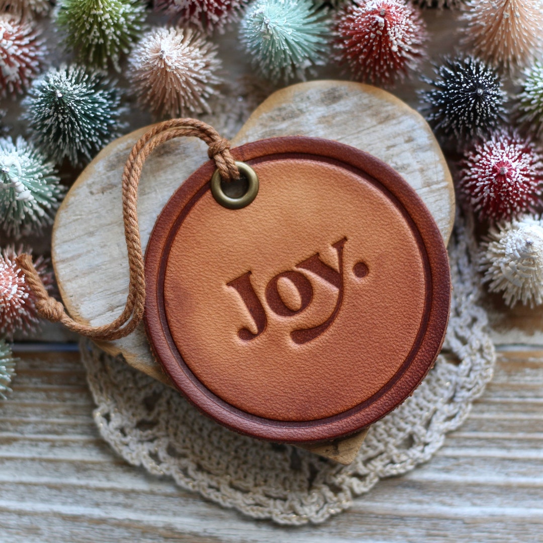 Leather Hand-stamped Ornament - Joy - Etsy