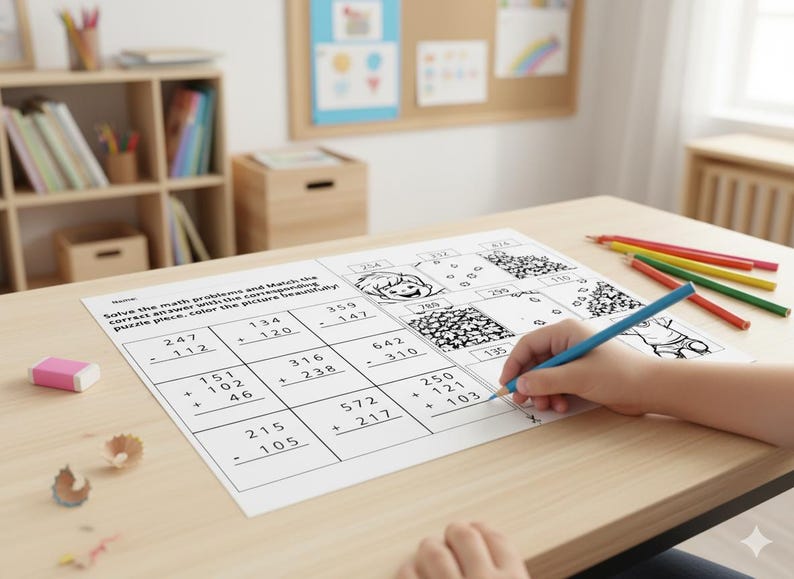 Fall Math Mystery Coloring Pages: Addition, Subtraction, Multiplication ...