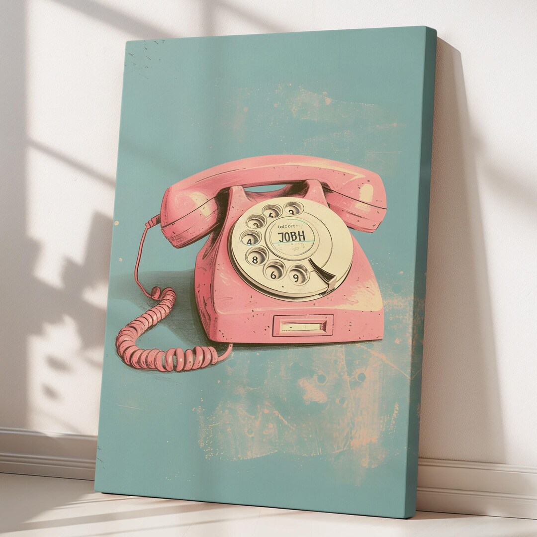 Retro Antique Pink Rotary Phone Print on Canvas - Vintage Old Phone Art ...
