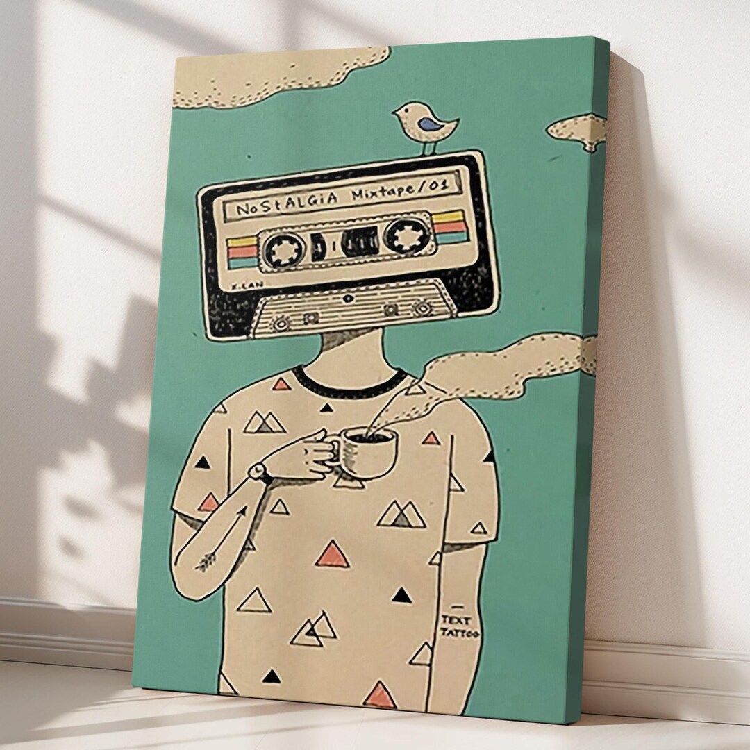 Nostalgia Mixtape Pop Art Painting on Canvas - Modern Retro Cassette ...