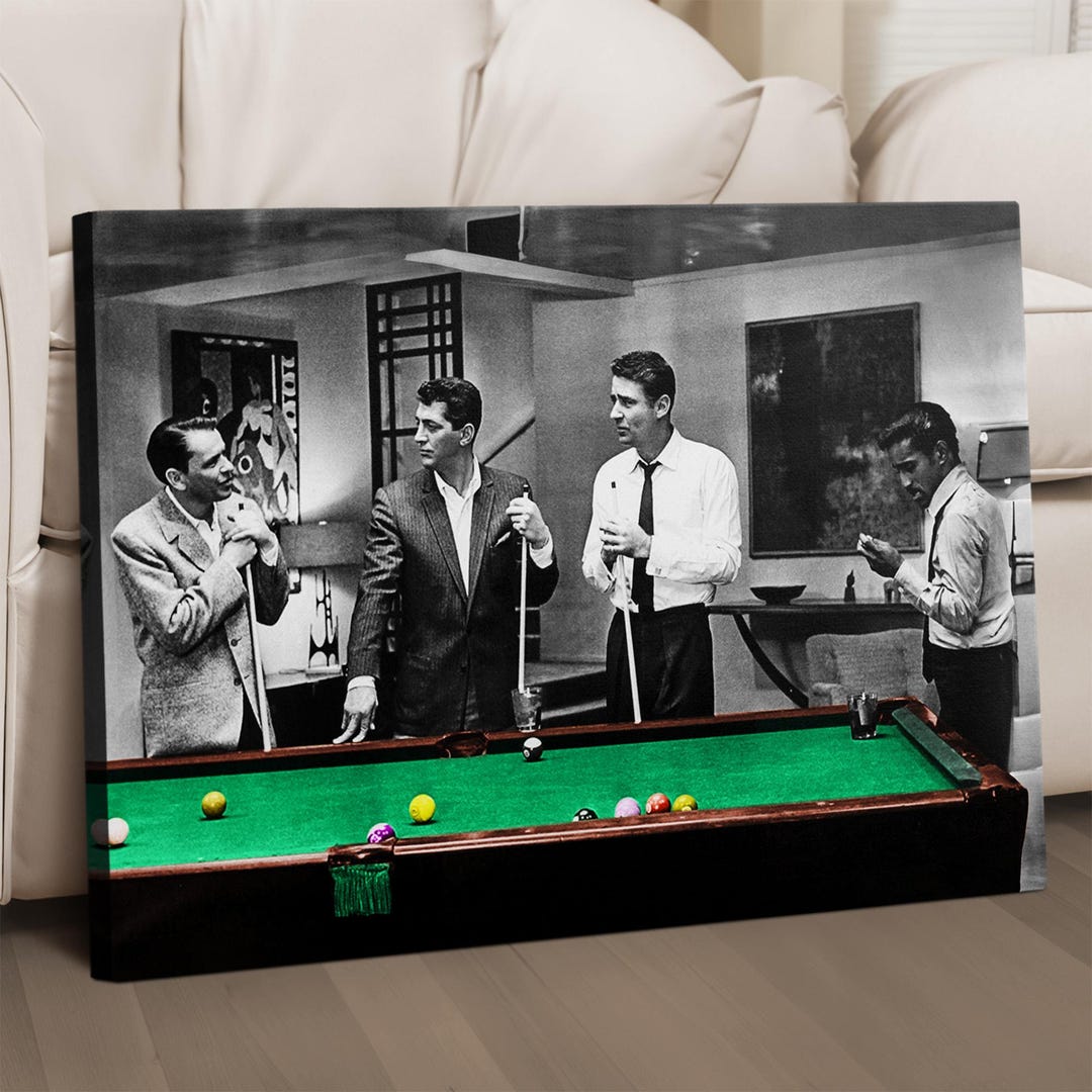 Black and White Canvas of the Rat Pack Playing Pool – Classic Hollywood ...