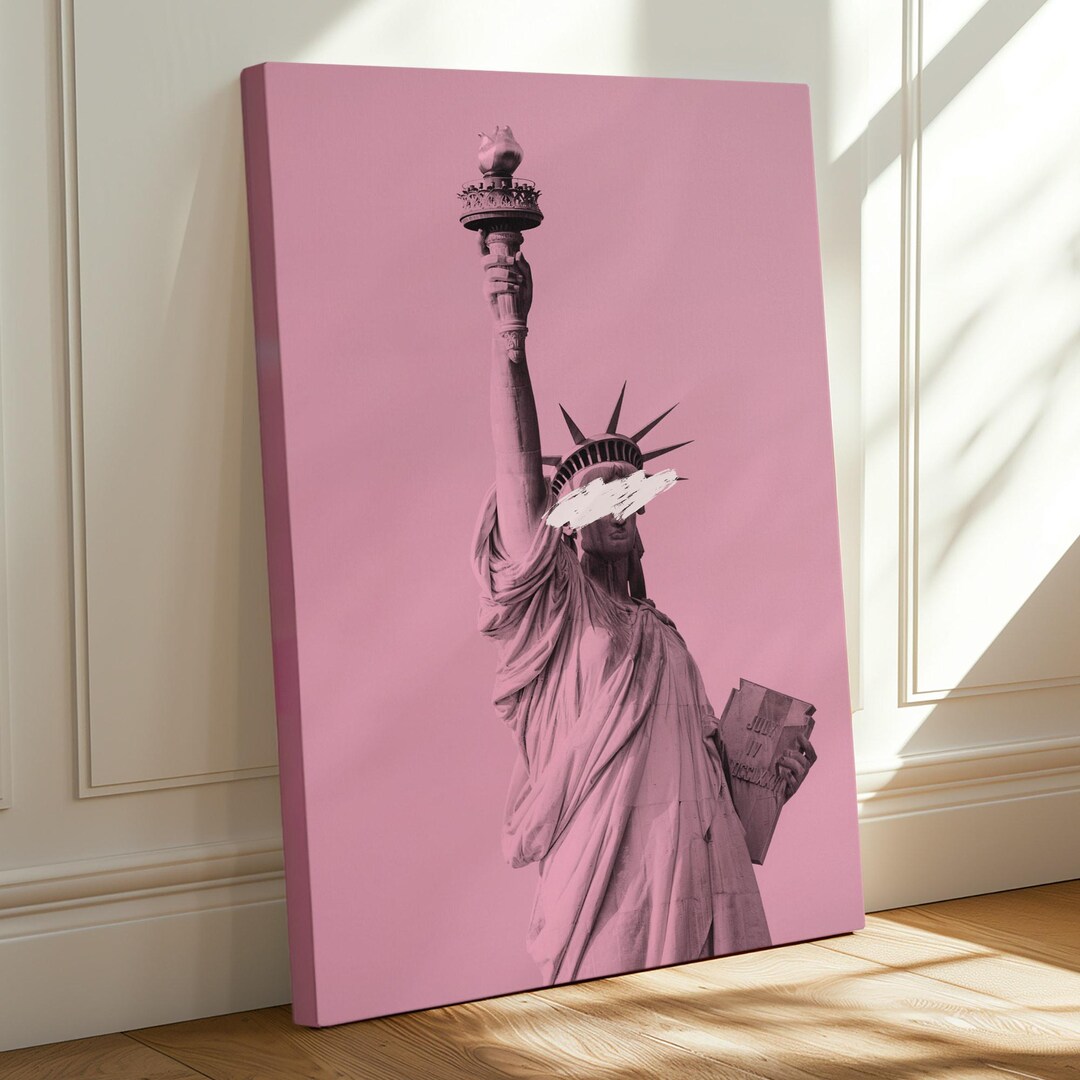 Pink Statue of Liberty Altered Art Print on Canvas – Modern Painting ...