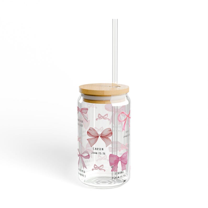 Bible Verse Glass Cup With Pink Bows,christian Gift for Her, Cute ...