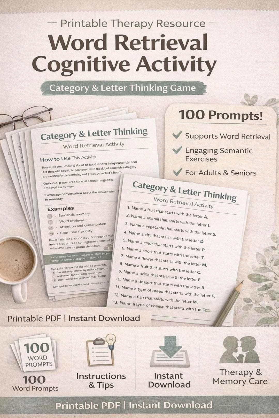 Word Retrieval Cognitive Activity | Category & Letter Thinking Game ...
