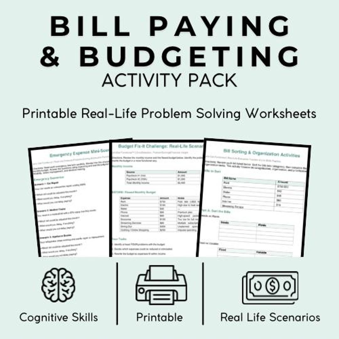 Bill Paying & Budgeting Worksheets for Adults | Life Skills Money ...