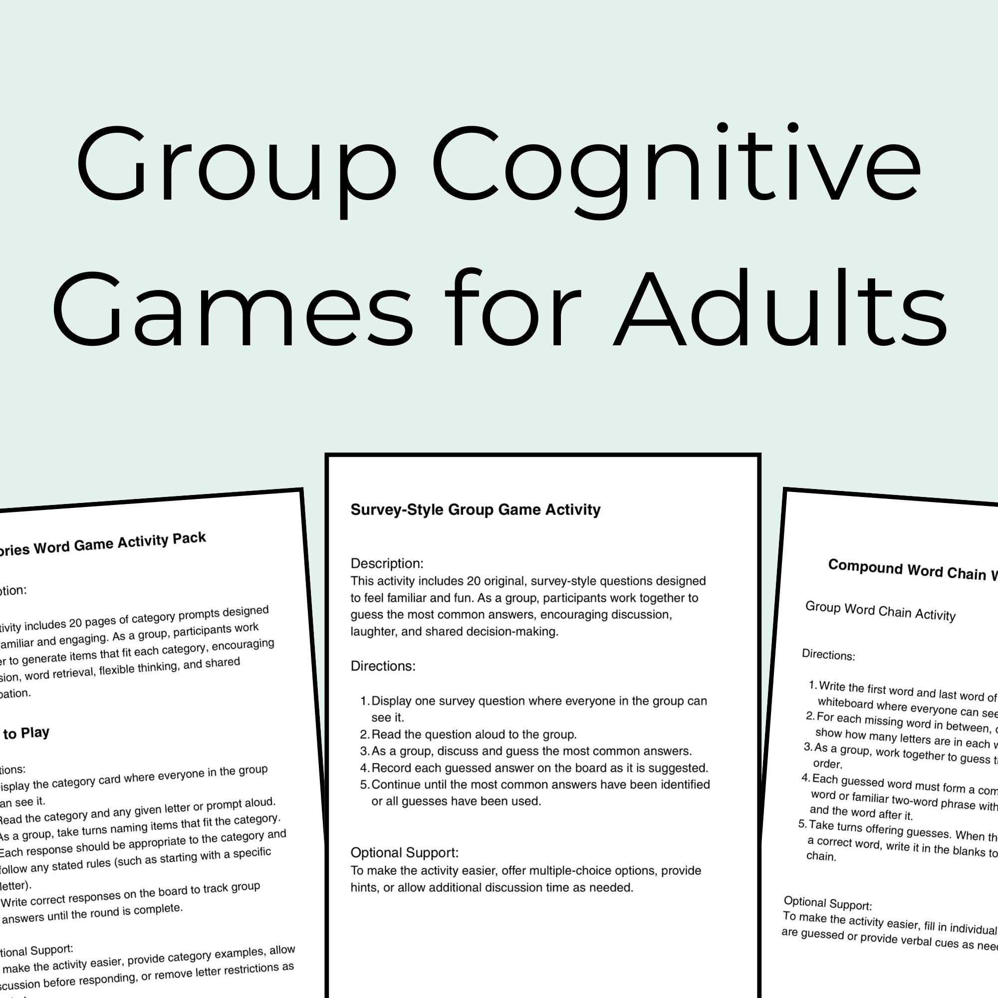 Printable Group Cognitive Activities for Adults | Senior & Therapy ...