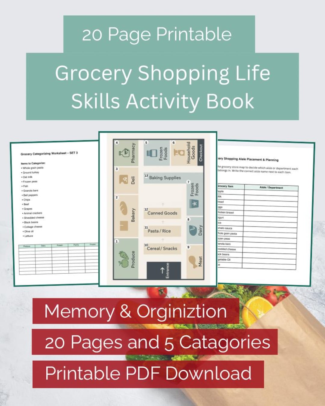 Grocery Shopping Executive Function Worksheets | Life Skills & Problem ...