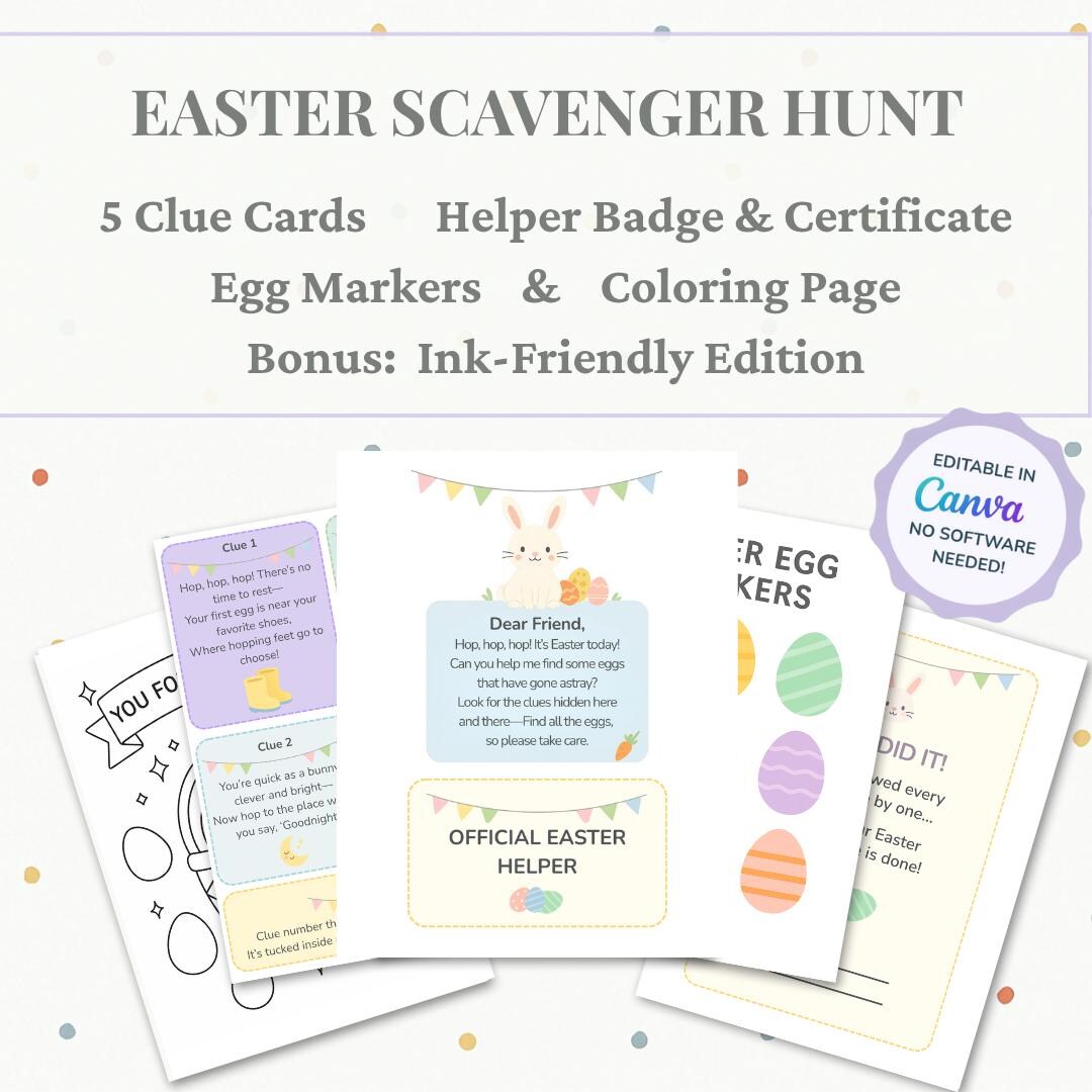 Easter Scavenger Hunt Printable | Kids Bunny Clues, Toddler Activity ...