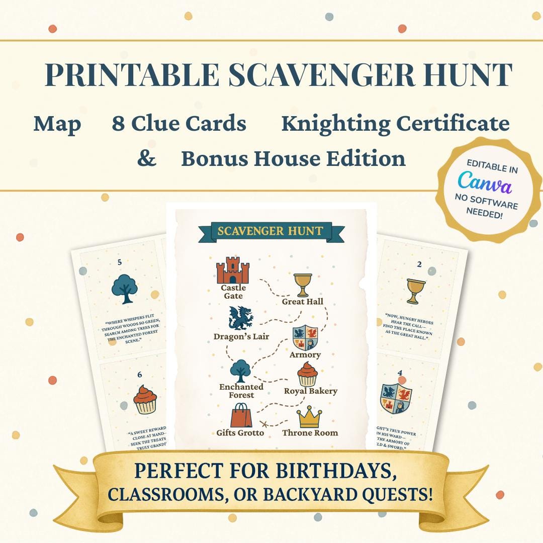 Medieval Scavenger Hunt Printable – Knights & Dragons Party Game ...