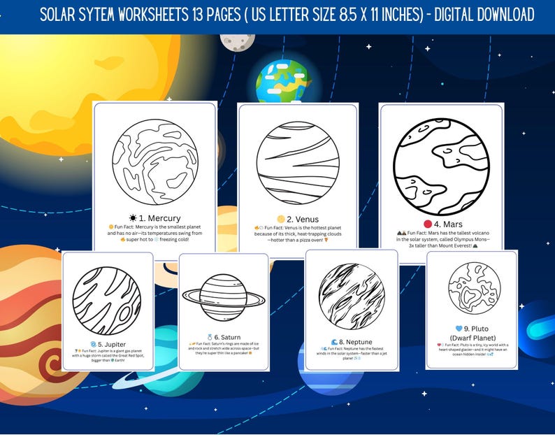 Solar System Fun Facts Worksheets | Read, Color & Learn | Planets ...