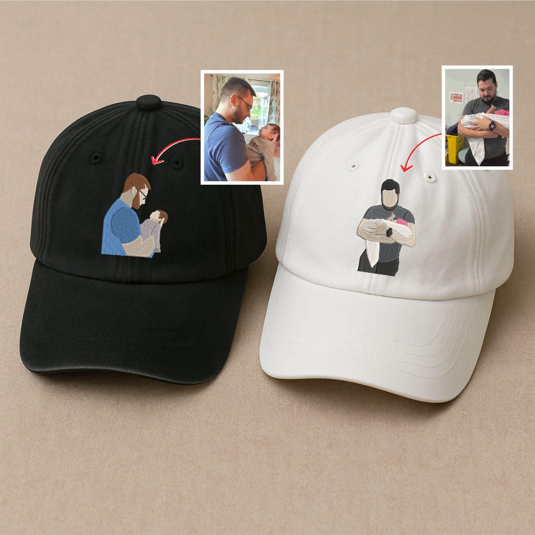 Personalized Dad Photo Portrait Hat, Embroidered Drawing Sketch From ...