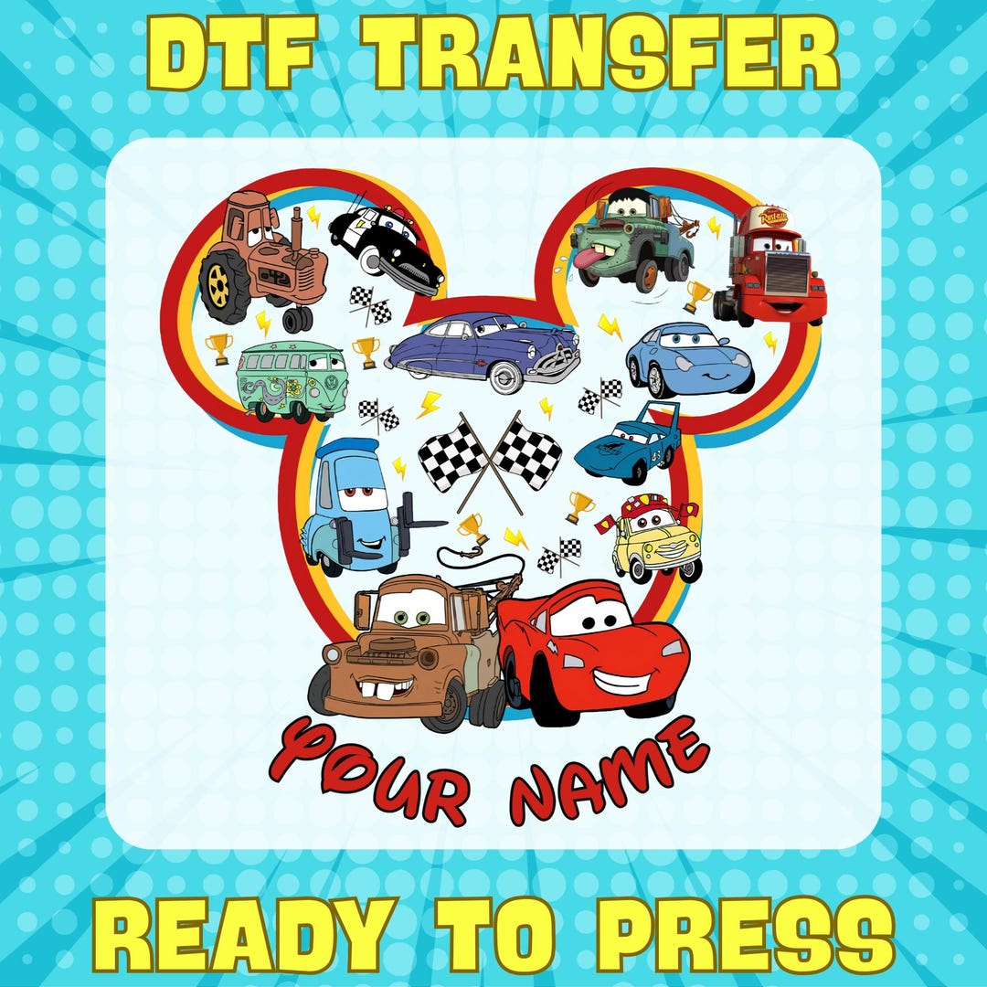 Pixar Cars Dtf Transfer | Disney Custom Lightning Mcqueen Dtf Print ...