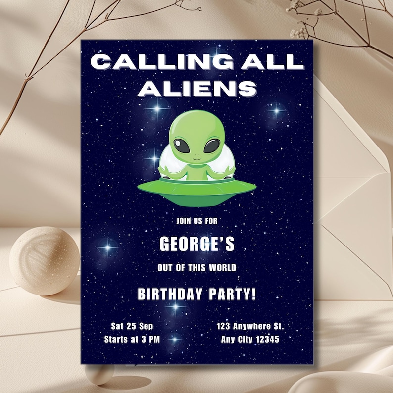 Alien Birthday Invitation • Outer Space Kids Party Invite • Editable ...