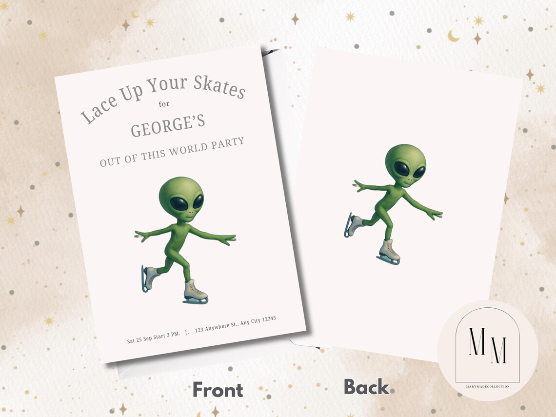 Alien Ice Skating Birthday Invitation • Space Party Invite • Editable ...