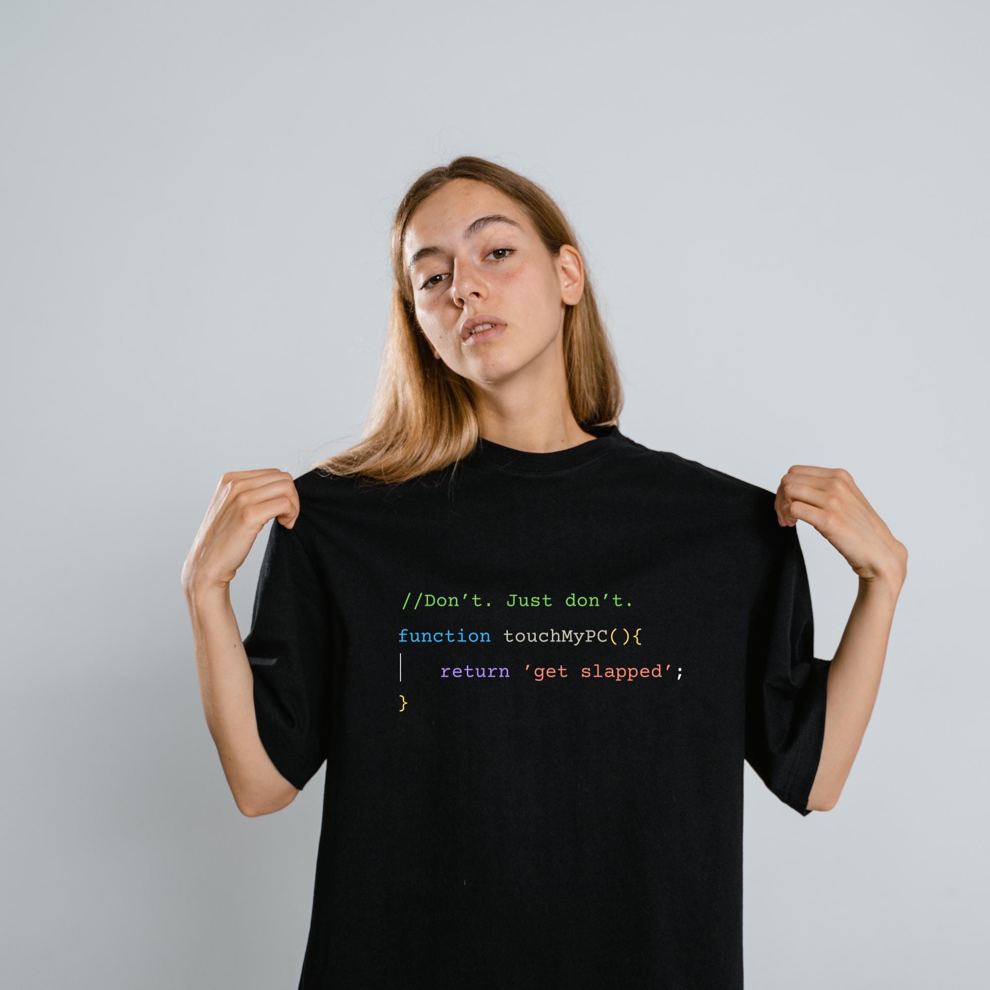 Funny Javascript T-shirt • “touch My PC” Coding Humor Tee • Programmer ...