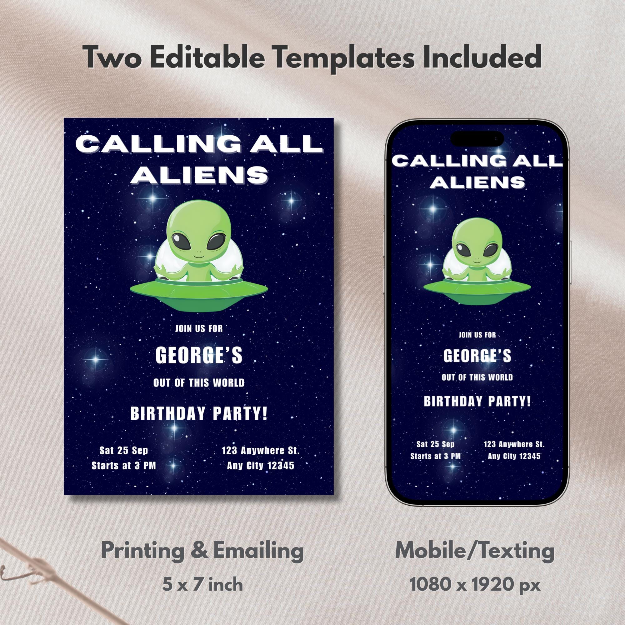 Alien Birthday Invitation • Outer Space Kids Party Invite • Editable ...