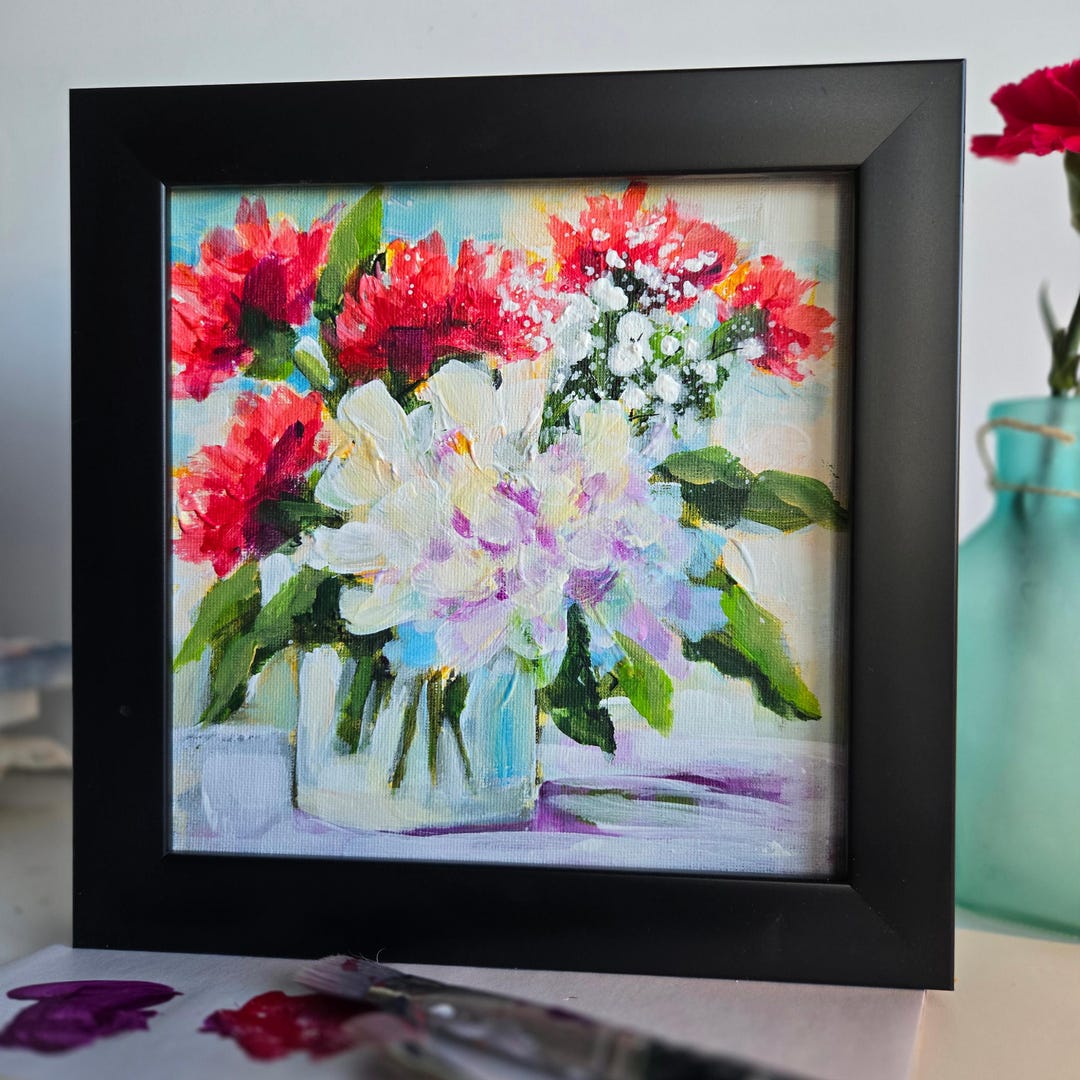 January Birth Flower Art Canvas Painting Original Mixed Media Floral ...