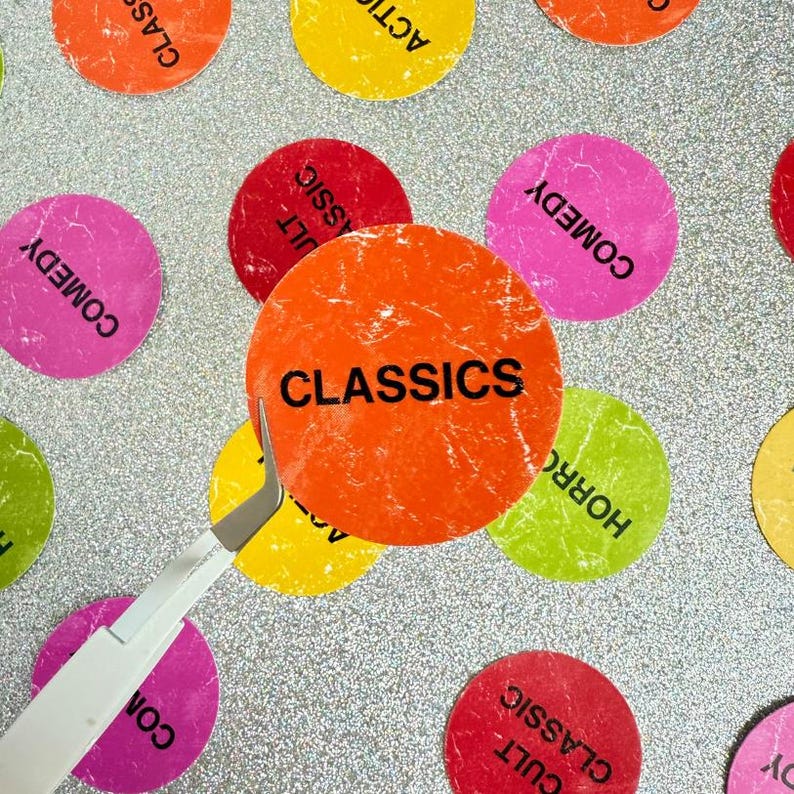 Nostalgic VHS Genre Sticker | 2” Round Movie Rental Sticker | Horror ...