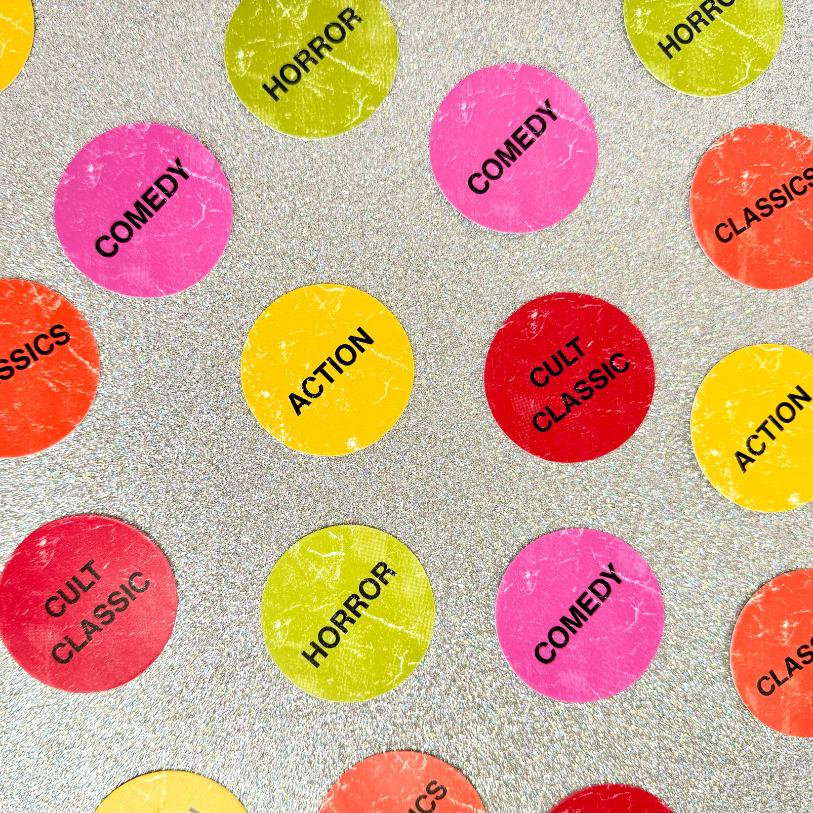 Nostalgic VHS Genre Sticker | 2” Round Movie Rental Sticker | Horror ...