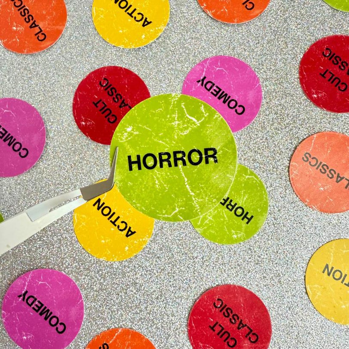 Nostalgic VHS Genre Sticker | 2” Round Movie Rental Sticker | Horror ...