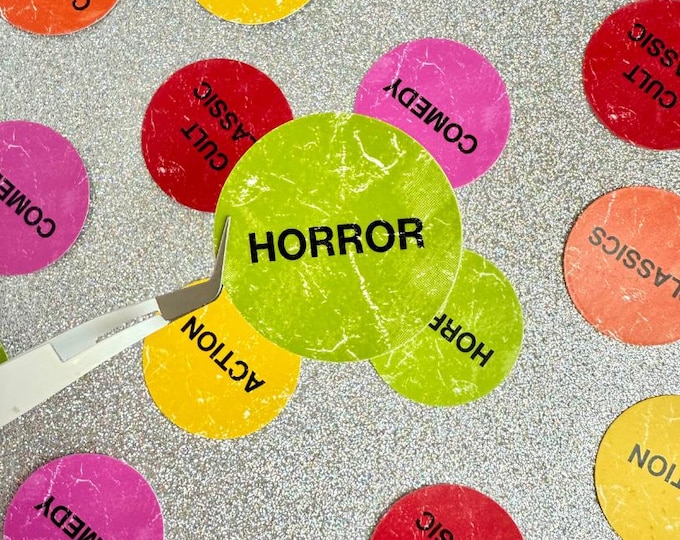 Nostalgic VHS Genre Sticker | 2” Round Movie Rental Sticker | Horror ...