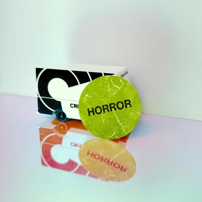 Nostalgic VHS Genre Sticker | 2” Round Movie Rental Sticker | Horror ...