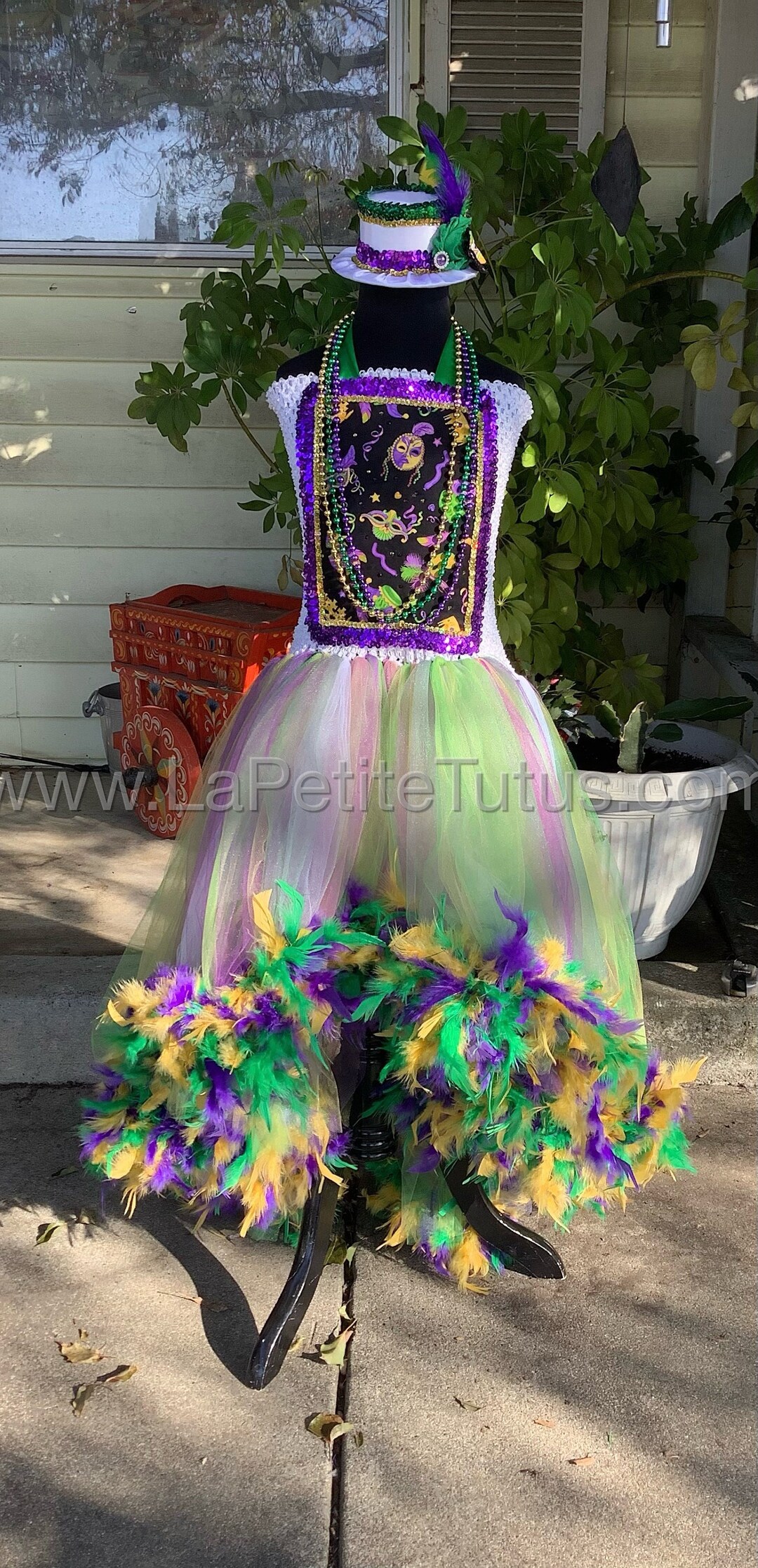Girls Mardi Gras Hi Low Feather Edge Pageant Dress Set, Pageant Dress ...
