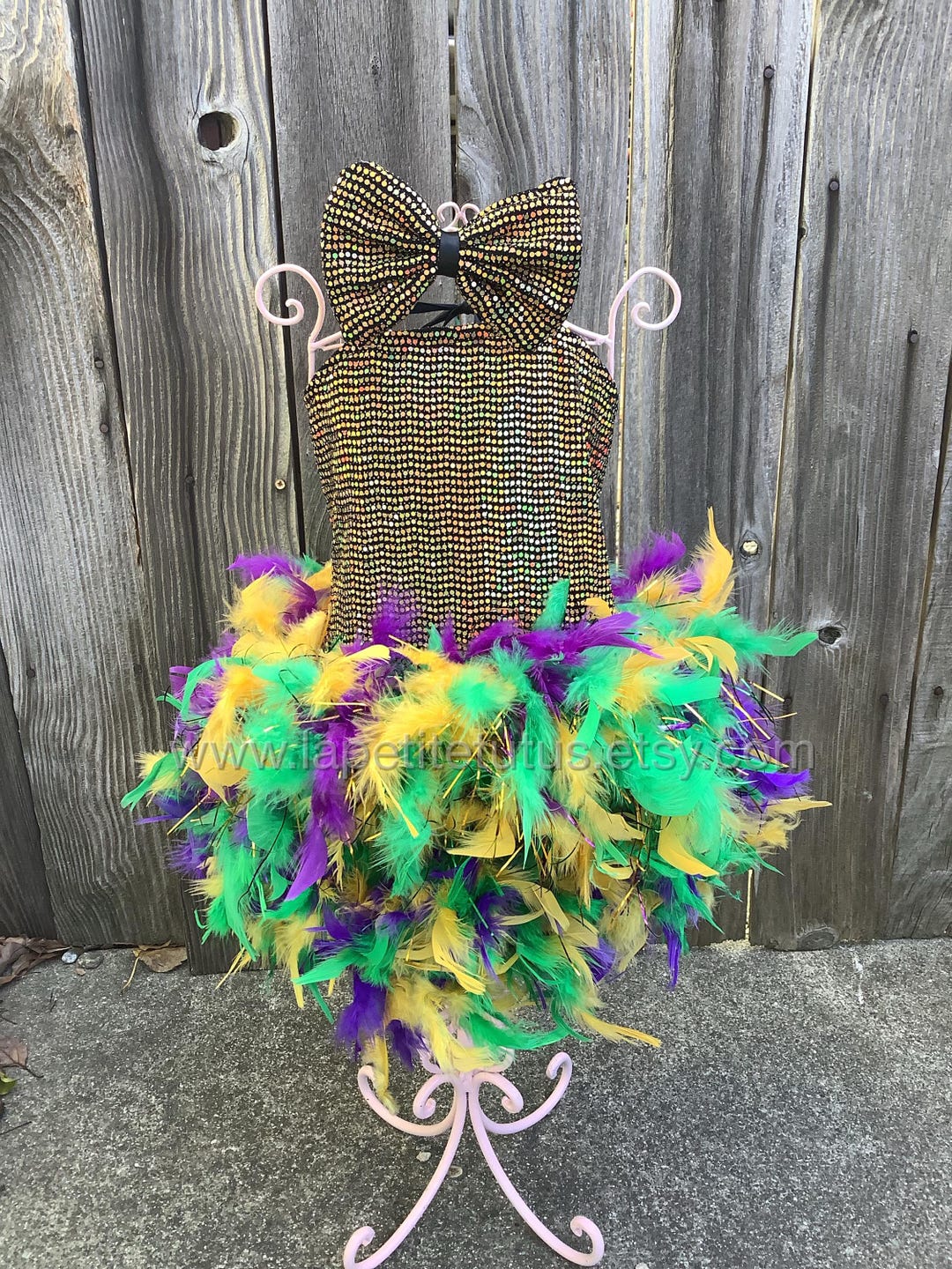 Girls Mardi Gras Feather Pageant Dress With Hair Bow, Pageant Dress ...
