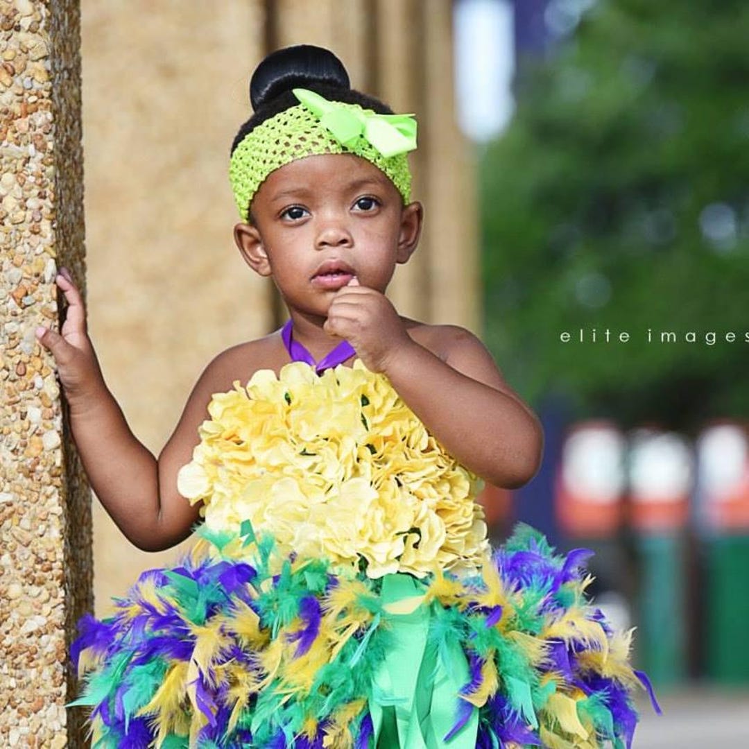 Mardi Gras Floral Girls Feather Pageant Dress, Girls Dress, Feather ...