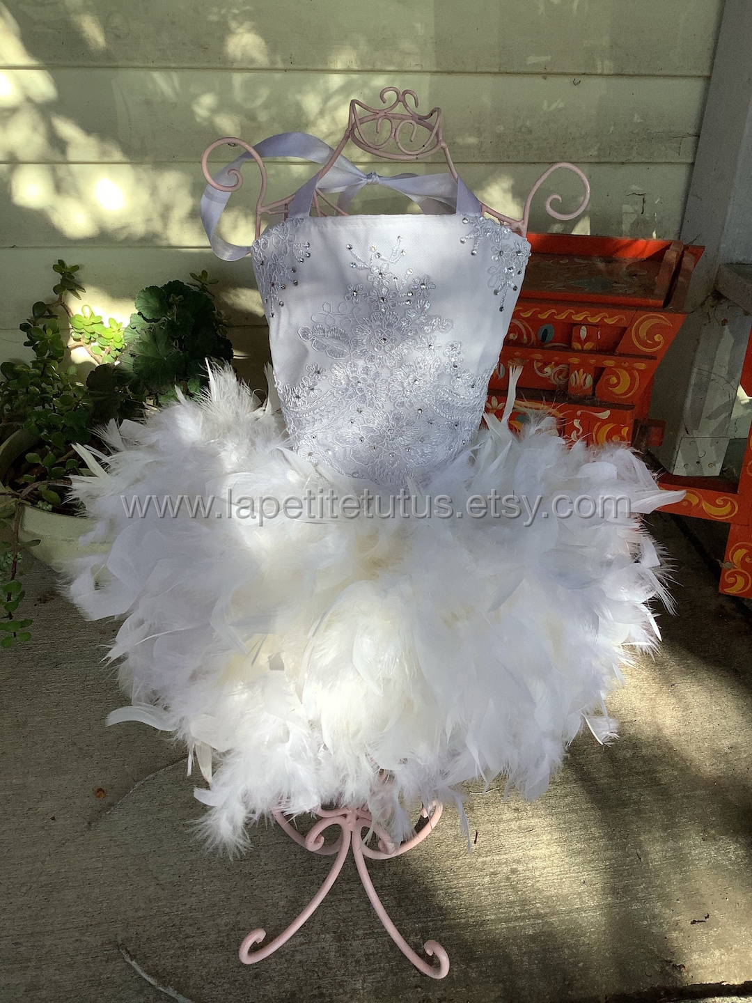White Glitter Crystal Girls Christening Baptism Feather Pageant Dress ...