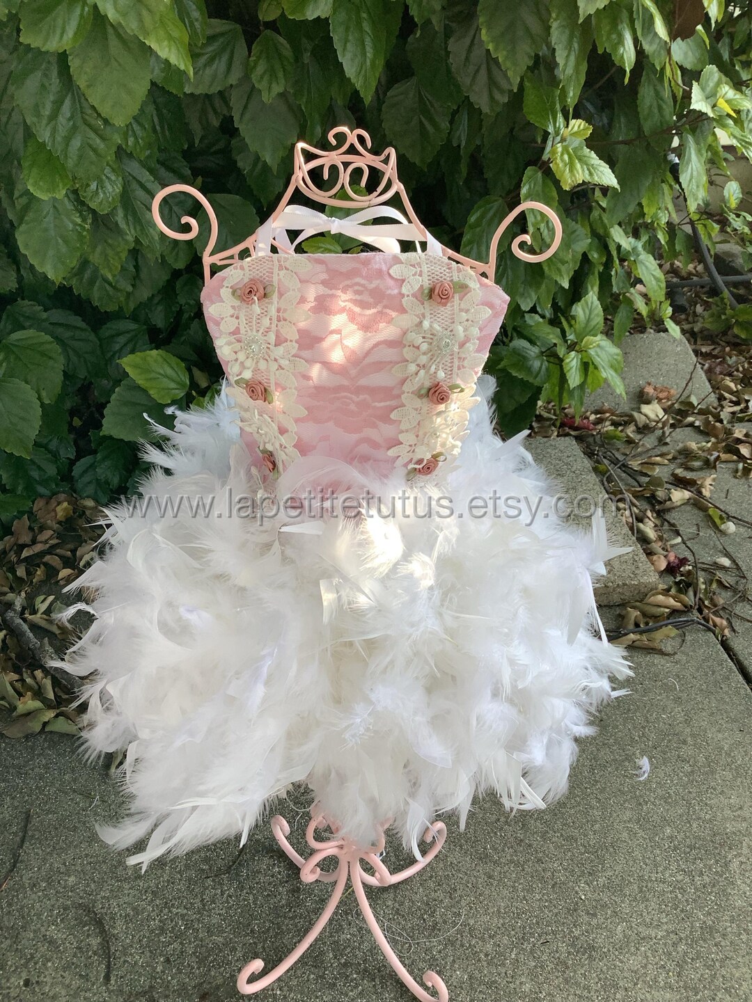 Blush Lace Floral Rhinestone Girls Feather Pageant Dress, Toddler Dress ...