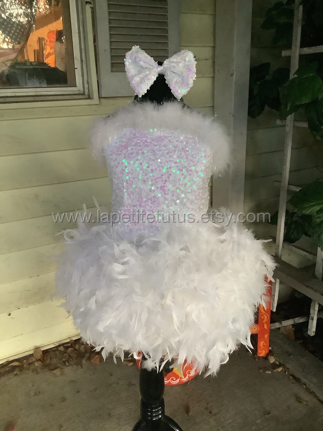 White Swan Iridescent Sequin Girls Feather Pageant Tutu Dress, Girls ...