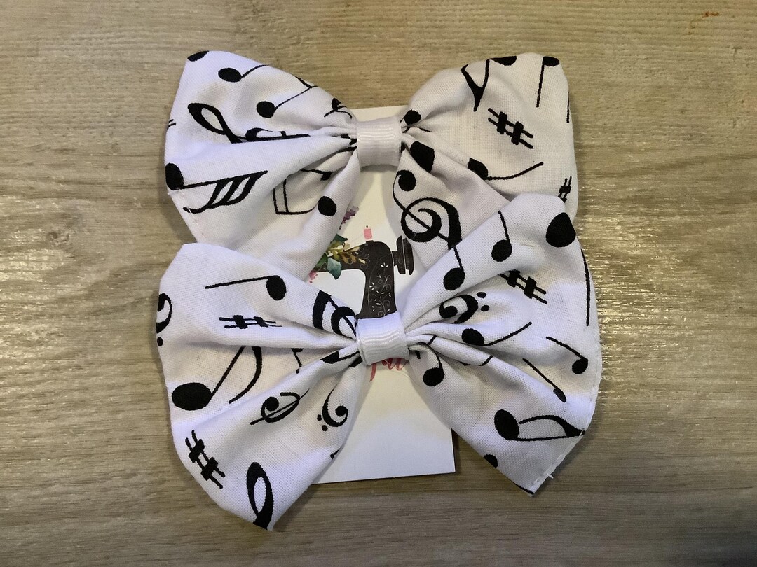 Music Note Hair Bows for Girls - Set of 2 Handmade Fabric Clips, Piano ...