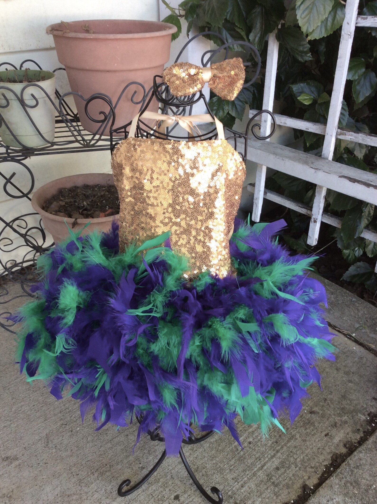 Mardi Gras Gold Sequin Satin Lined Girls Feather Pageant Dress, Girls ...