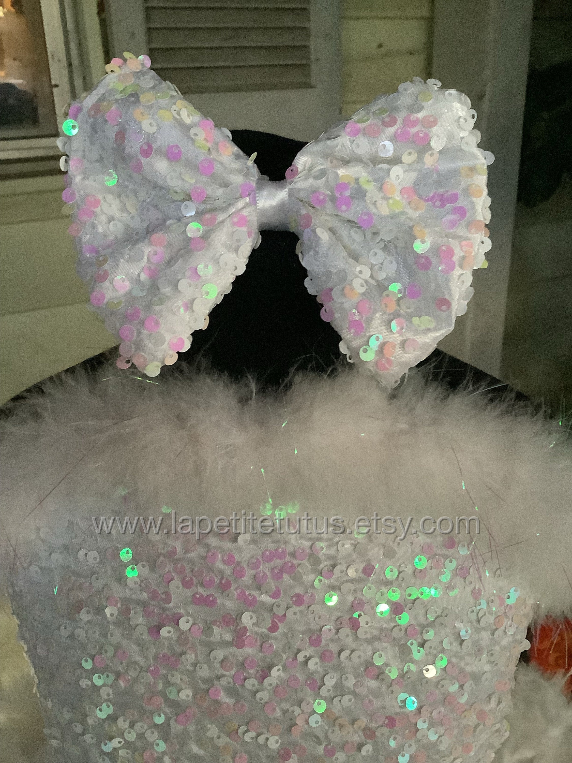 White Swan Iridescent Sequin Girls Feather Pageant Tutu Dress, Girls ...