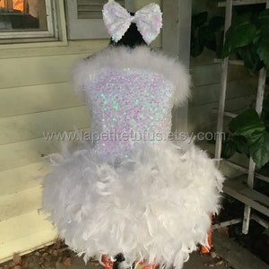 White Swan Iridescent Sequin Girls Feather Pageant Tutu Dress, Girls ...