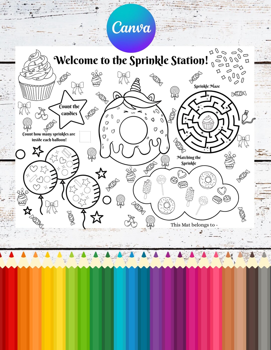 Candy Birthday Coloring & Game Placemat | Kids Party Printable Games ...