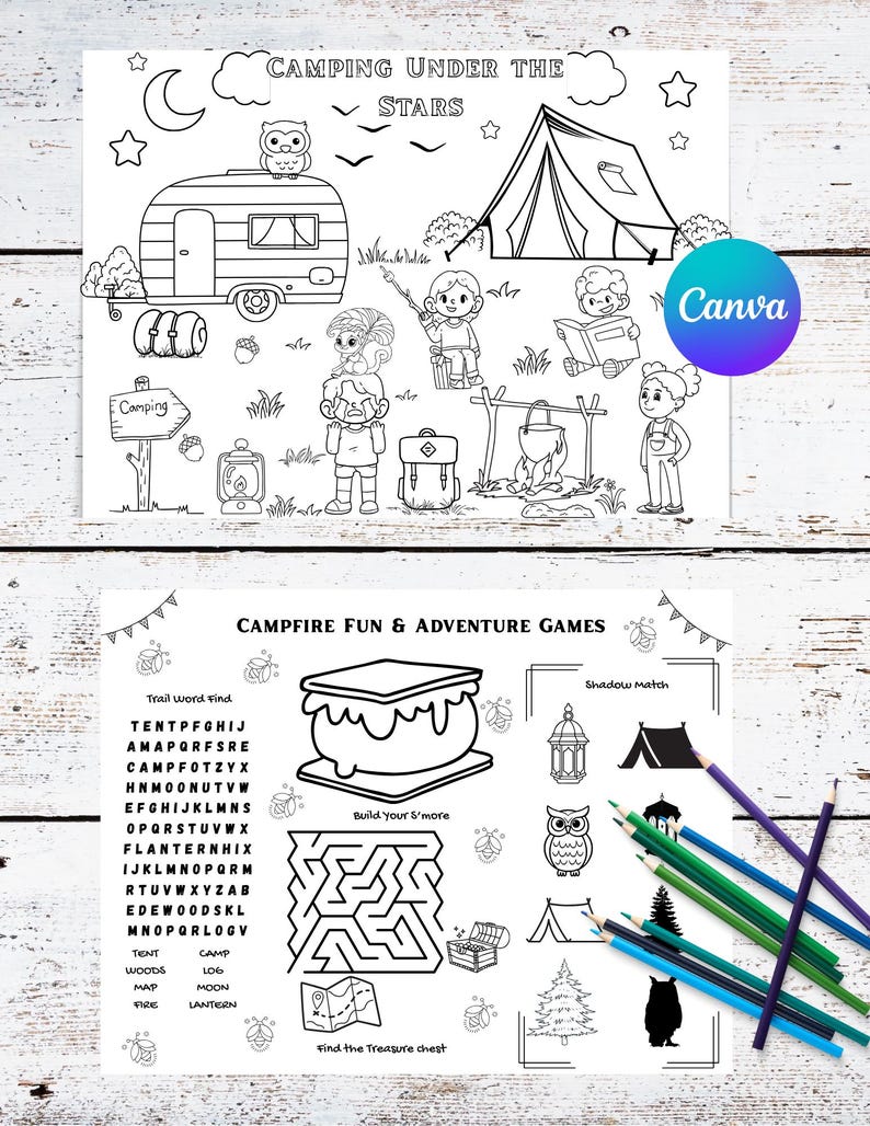Camping Coloring & Activity Sheets | 2-page Bundle | Kids Activity ...
