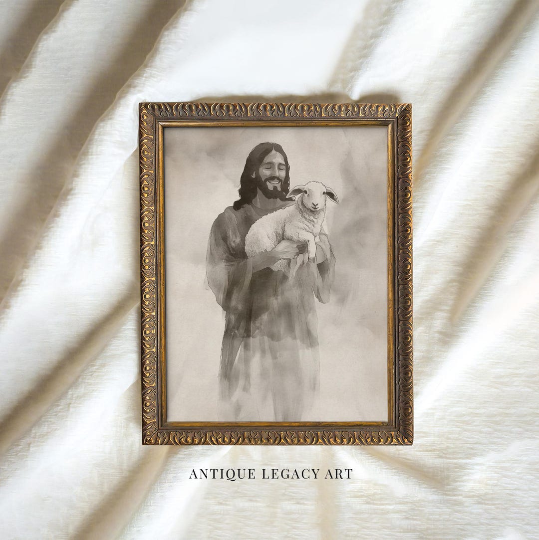 Jesus Parable of the Lost Sheep Sketch Print | Easter Christian Good ...