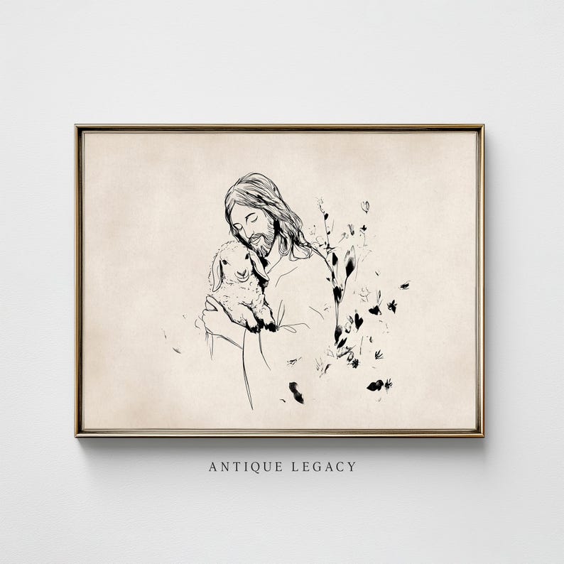 Jesus Parable of the Lost Sheep Sketch Print | Easter Christian Good ...