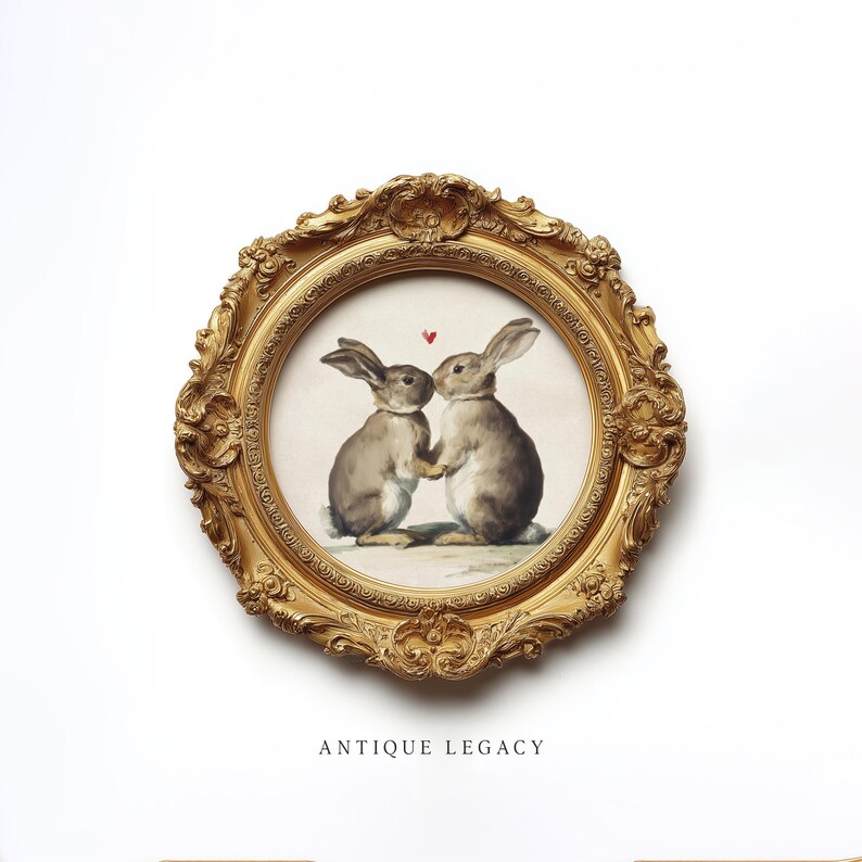 Valentine Bunny Couple Print, Romantic Animal Painting Wall Art ...