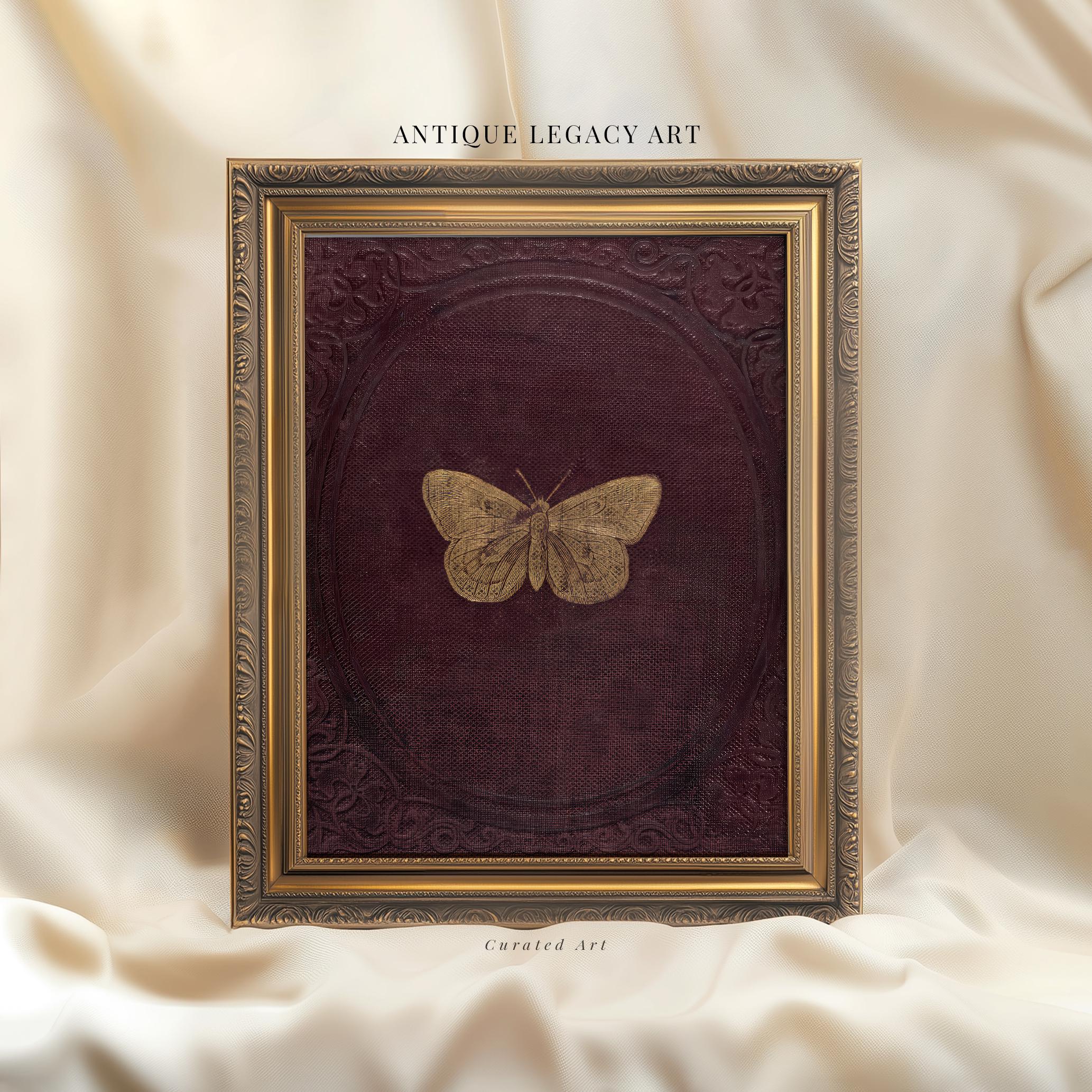 Antique Burgundy Gold Butterfly Print | Vintage Victorian Moth Wall Art ...