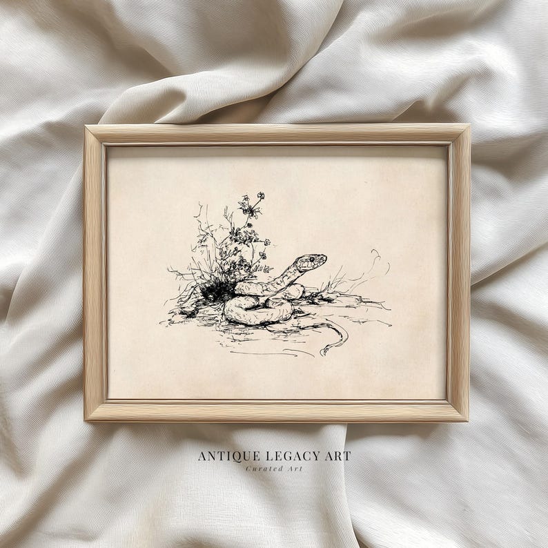Vintage Snake Line Art Print, Gothic Serpent Sketch (digital Download ...